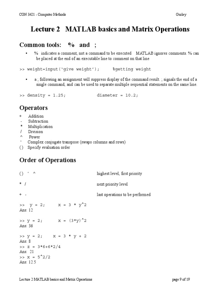 L2 Basics s01 | PDF | Matrix (Mathematics) | Matlab