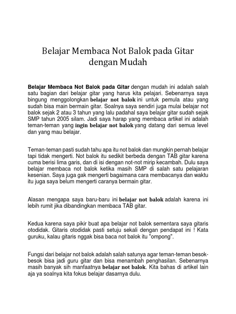 Belajar Membaca Not Balok Pada Gitar Dengan Mudah | PDF