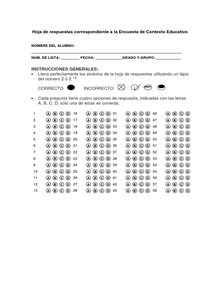 Hoja de Respuestas