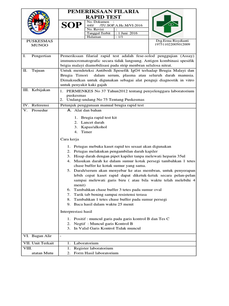 Pemeriksaan Filaria Rapid Test | PDF