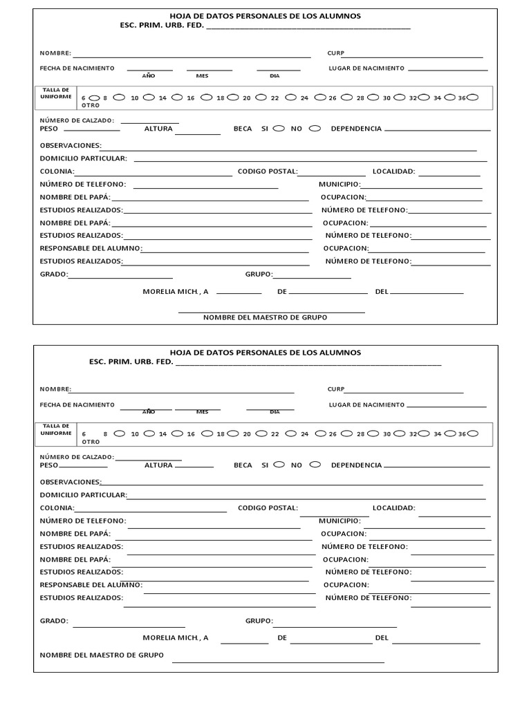 Hoja de Datos Del Alumnos | PDF