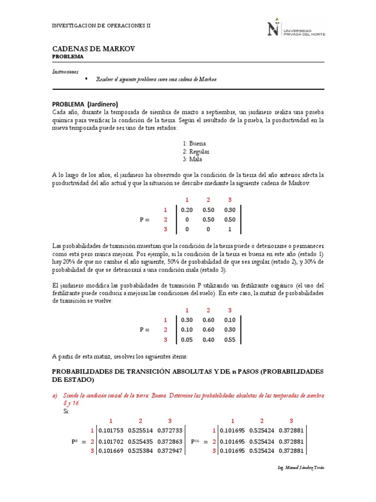 14a - Cadenas de Markov (Problema) | PDF | Cadena Markov | Conceptos ...