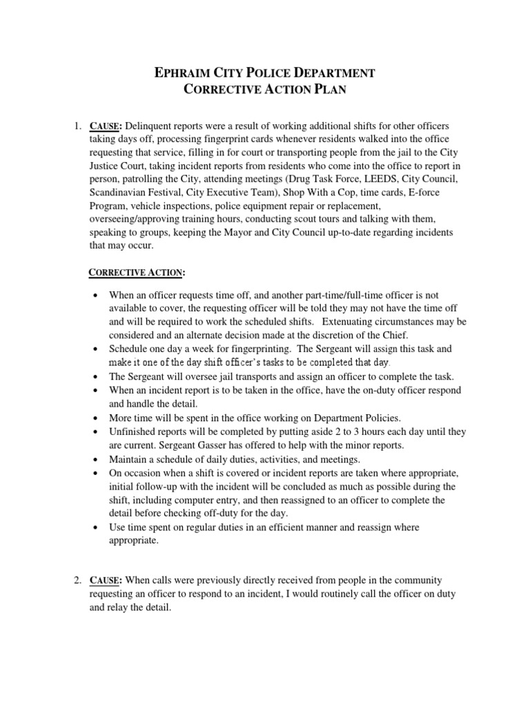 Corrective Action Plan | PDF | Sheriffs In The United States | Police
