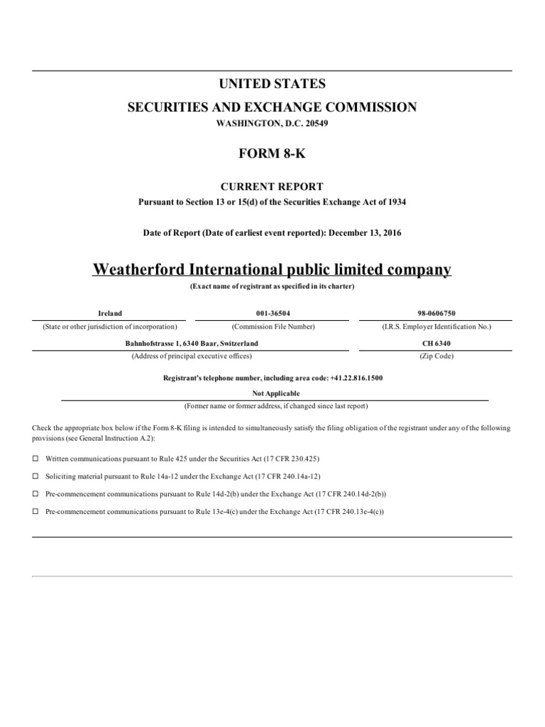 Weatherford International Public Limited Company: United States ...