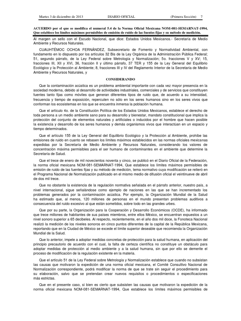 Modificación NOM-081-SEMARNAT | PDF