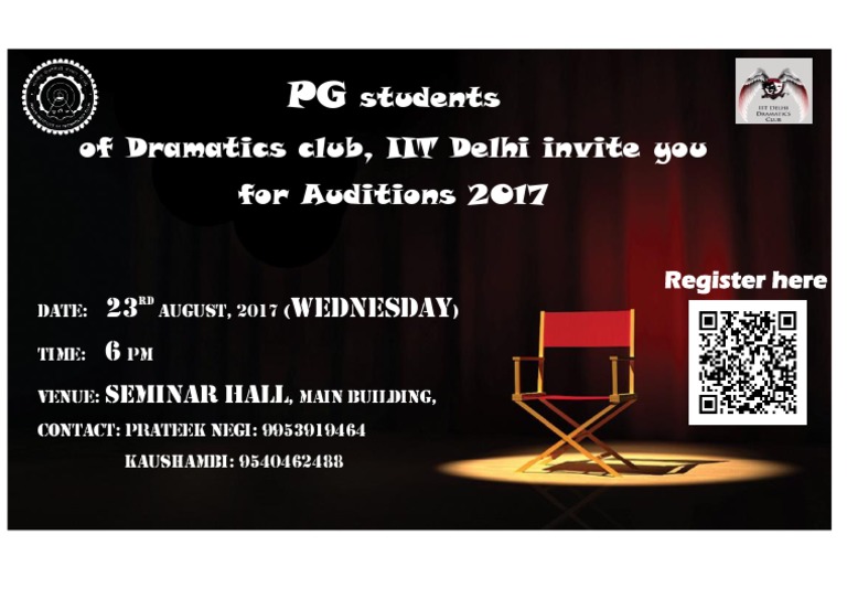 Students of Dramatics Club, IIT Delhi Invite You For Auditions 2017 | PDF
