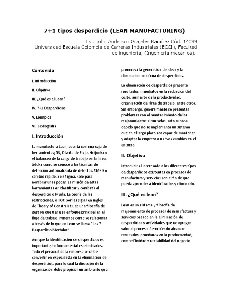 7 1 Desperdicios En Lean Manufacturing Pdf Lean Manufacturing