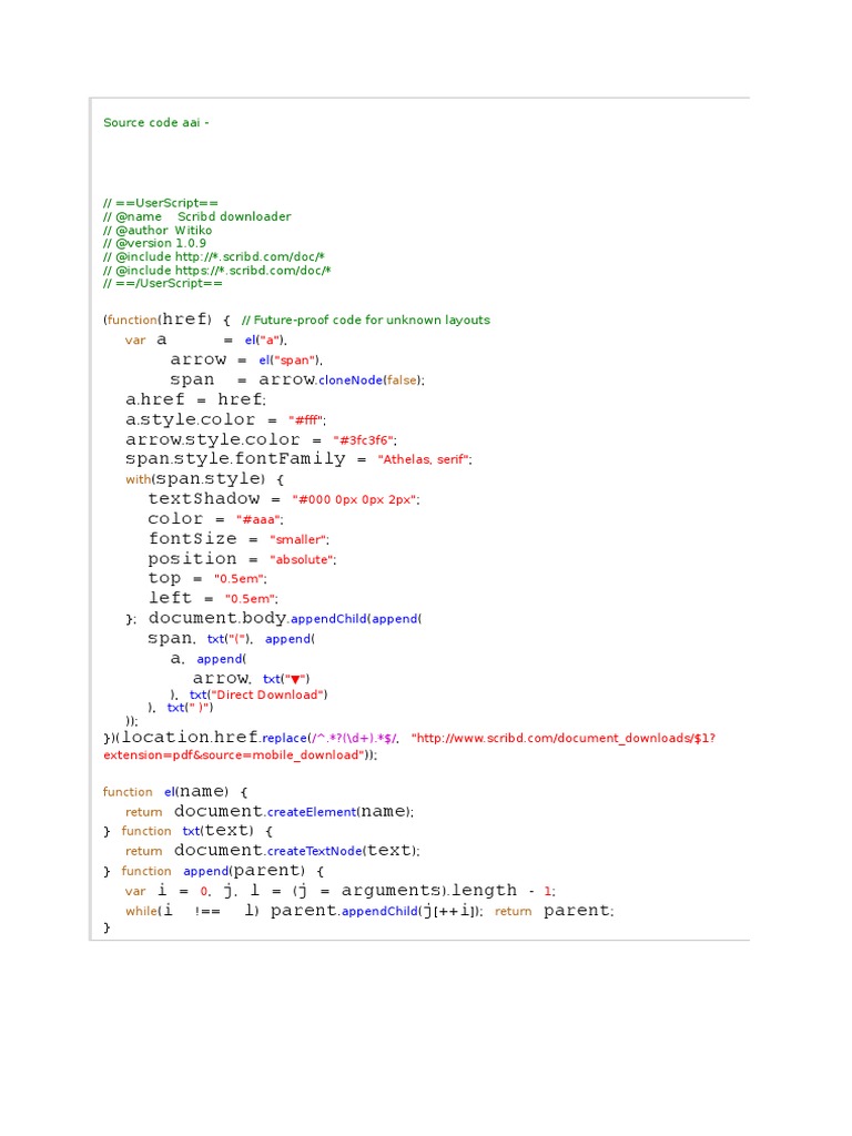 Scribd Downloader UserScript Code | PDF | Teaching Methods & Materials | Computers