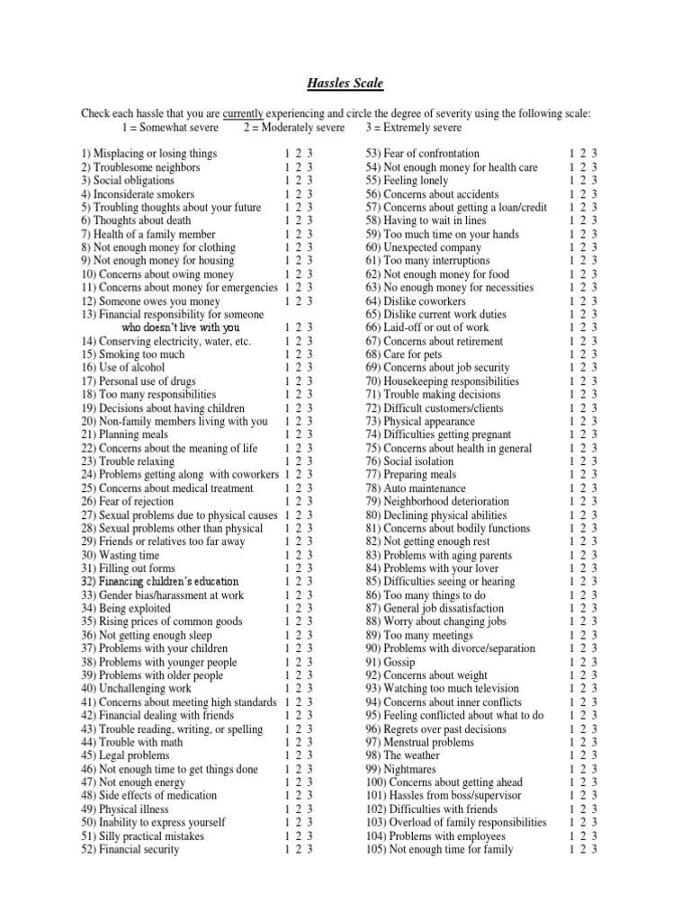 Health Hassle Scale PDF | PDF | Psychological Concepts | Behavioural ...