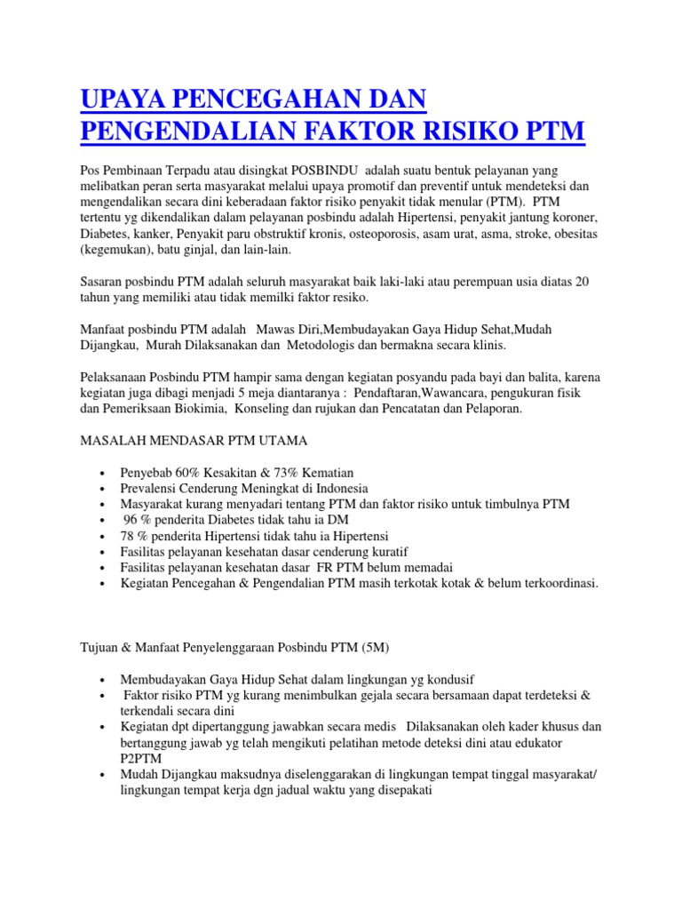 Upaya Pencegahan Dan Pengendalian Faktor Risiko PTM | PDF | Pengembangan Diri
