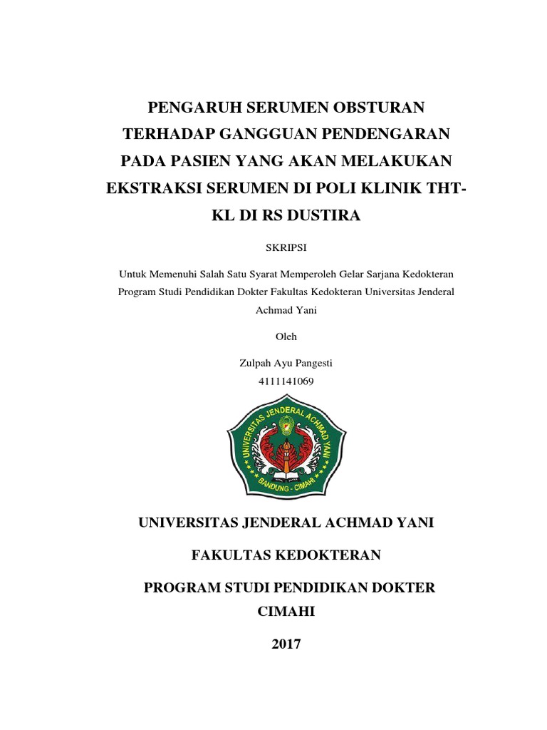 Hubungan Serumen Obsturan Terhadap Gangguan Pendengaran Pada Pasien ...