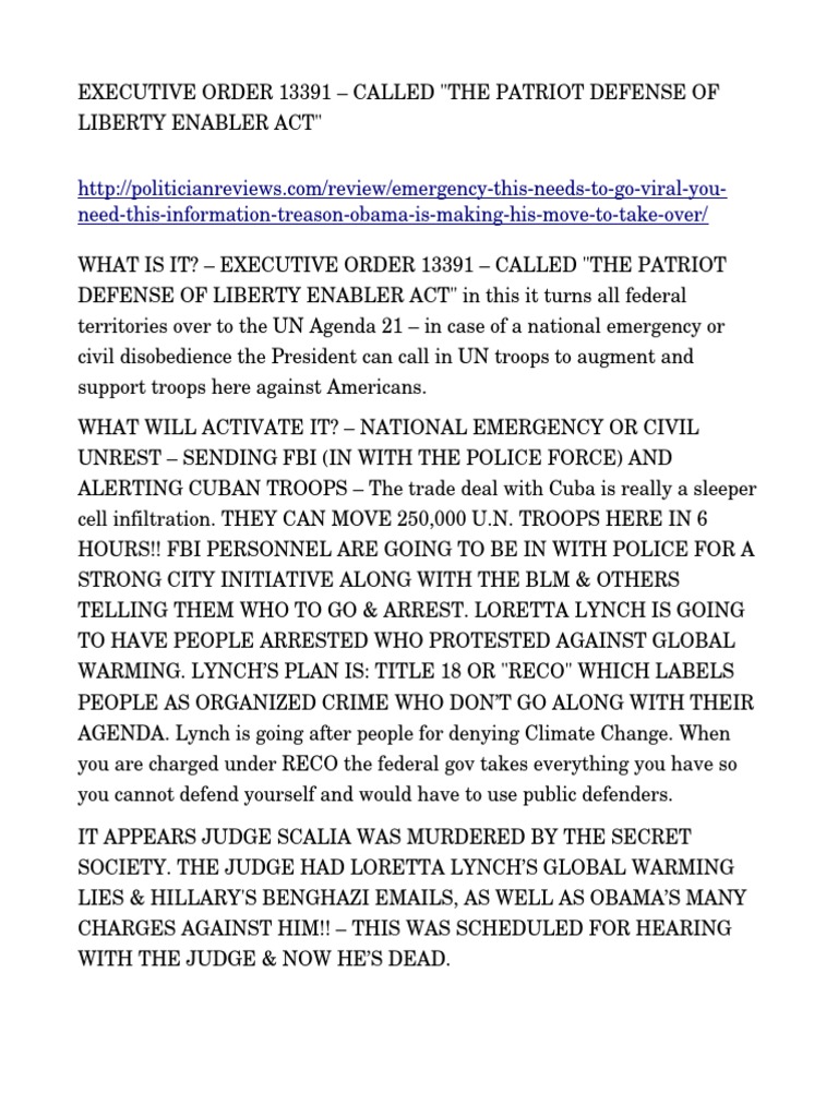 Executive Order 13391 - Called "The Patriot Defense of Liberty Enabler ...