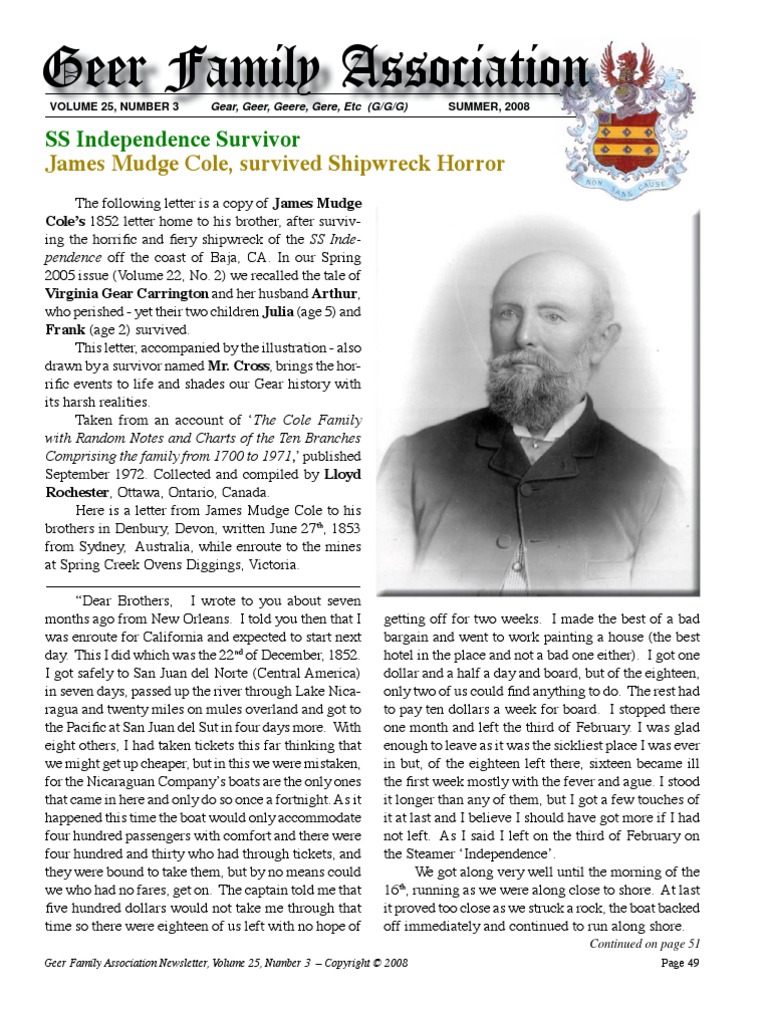 Geer Family Association: SS Independence Survivor SS Independence ...