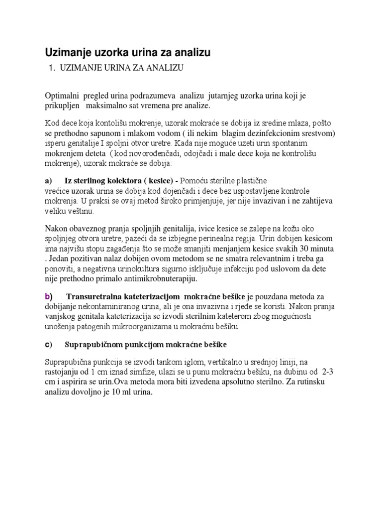 Uzimanje Uzorka Urina Za Analizu | PDF