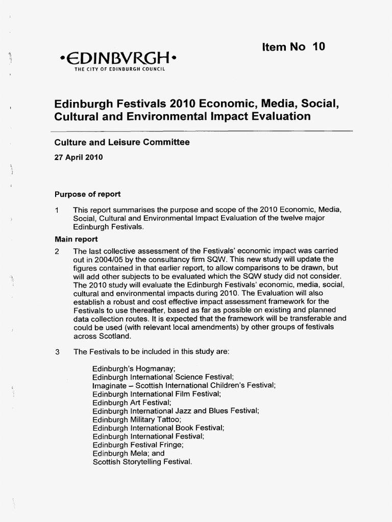 Edinburgh Festivals 2010 Economic, Media, Social | PDF | Edinburgh ...