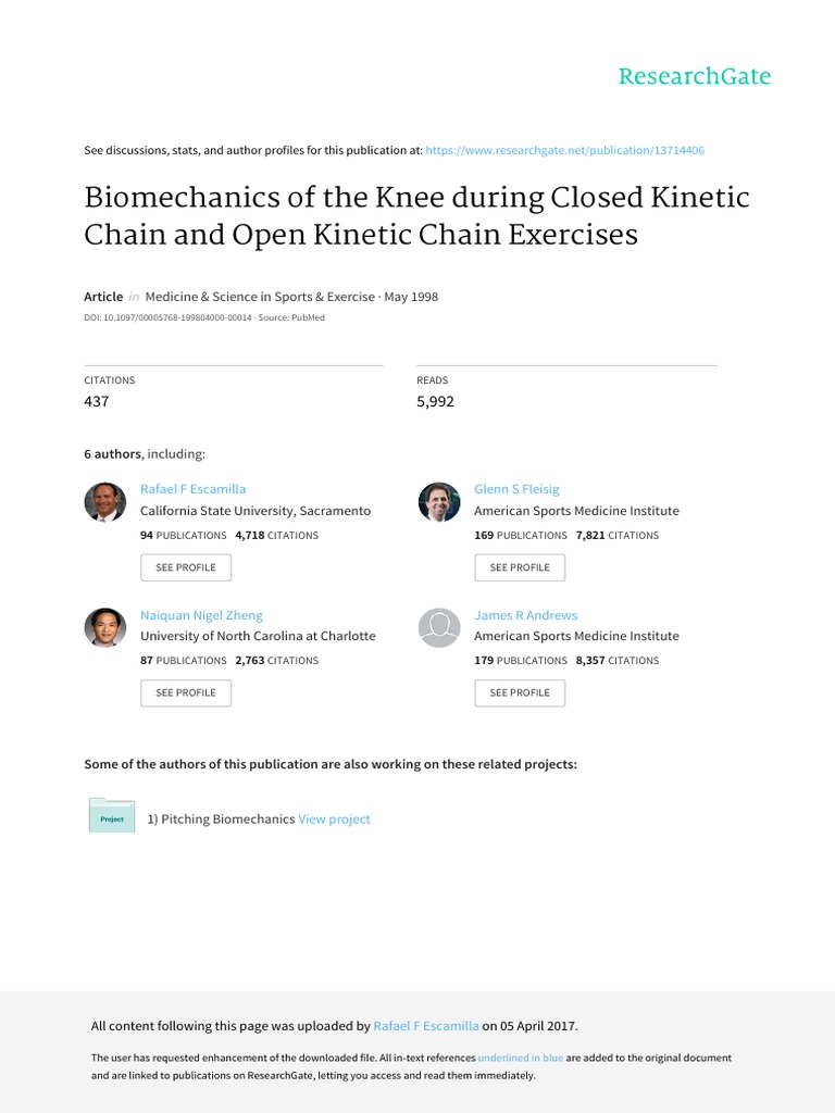 Biomechanics of The Knee During Closed Kinetic Chain and Open Kinetic ...