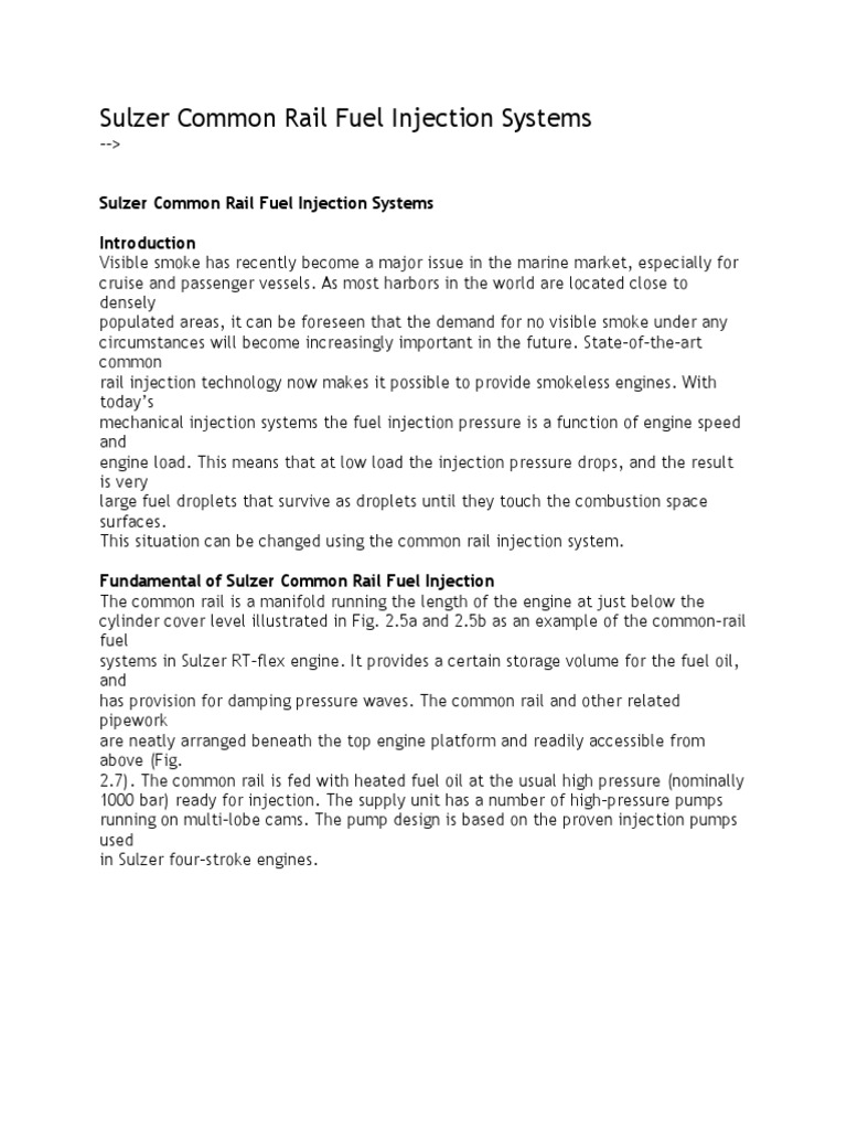 Sulzer Common Rail Fuel Injection Systems | PDF | Fuel Injection | Engines