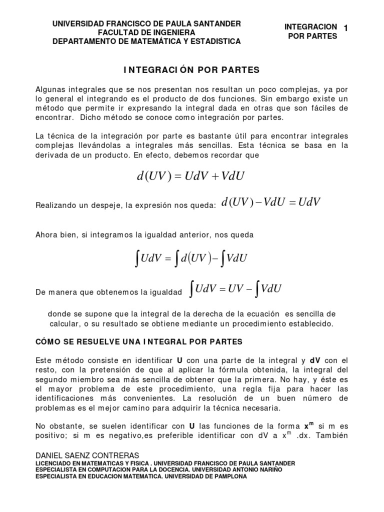 Guía de Integración por Partes | PDF | Integral | Funciones y mapeos
