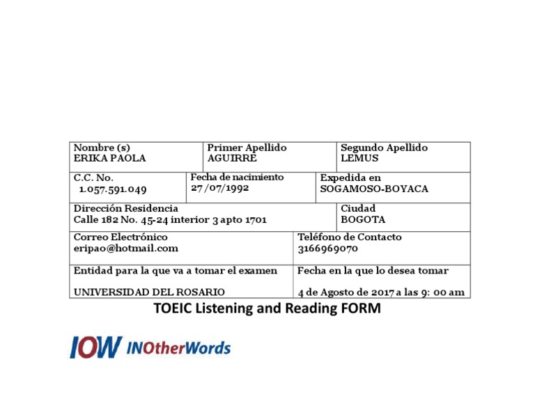 TOEIC Listening and Reading FORM | PDF