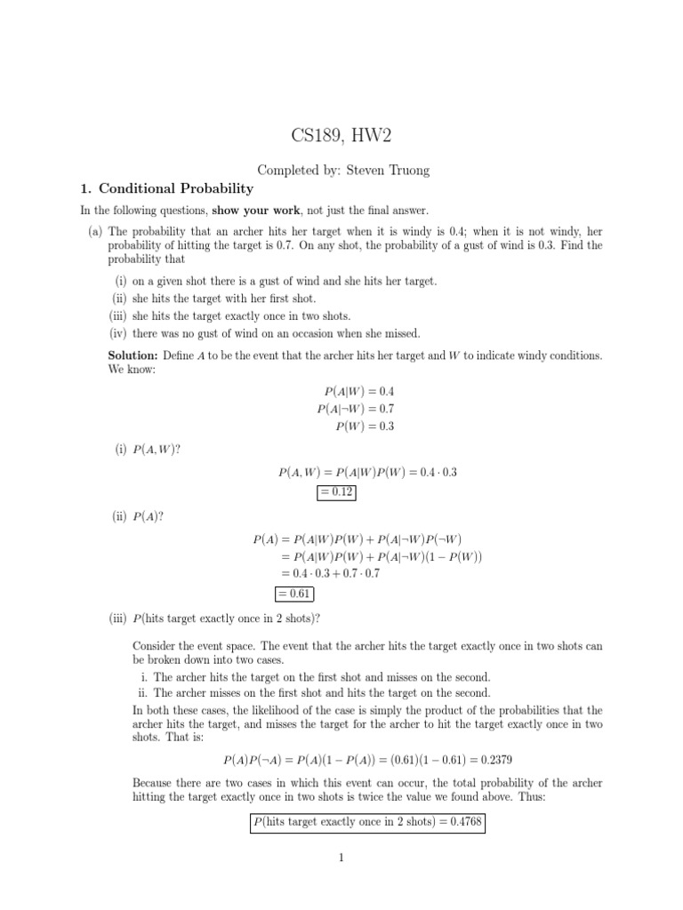 Analysis of Conditional Probability and Positive Definiteness Problems from CS189 Homework 2 ...