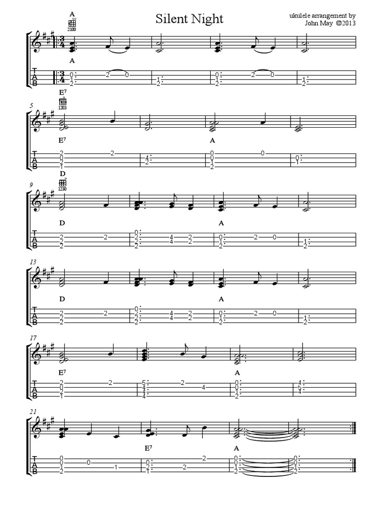 Silent Night: Ukulele Arrangement by John May ©2013 | PDF | Folk Songs ...