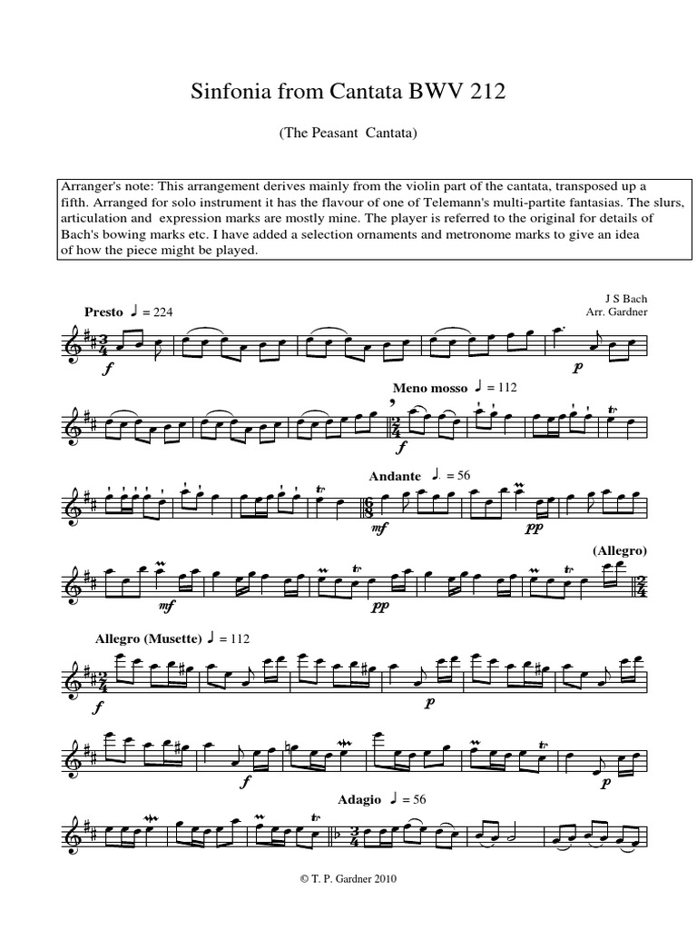 Sinfonia From Cantata BWV 212 | PDF | Tempo | Johann Sebastian Bach