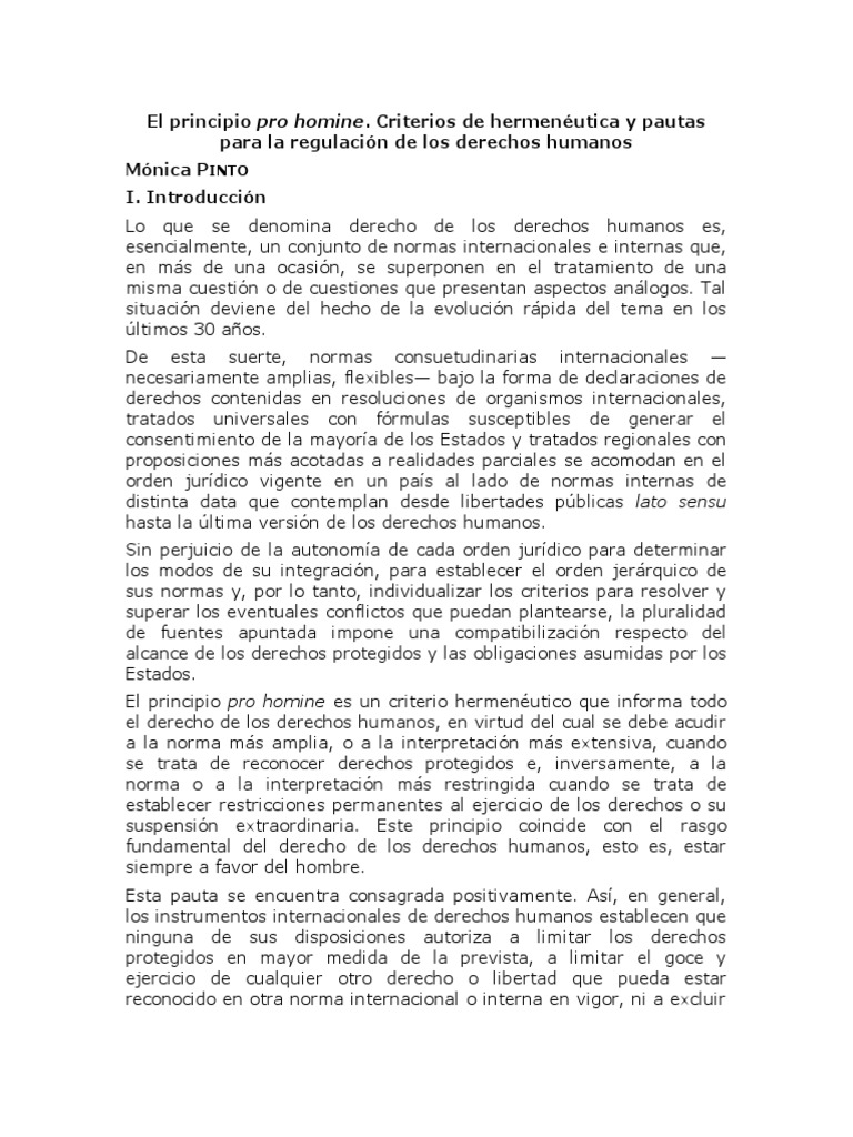 El principio pro homine en derechos humanos | PDF | Derechos | Estado ...