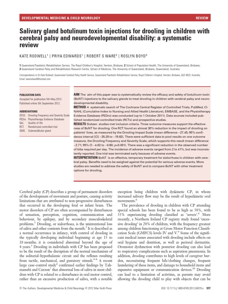 Salivary Gland Botulinum Toxin Injections For Drooling in Children With ...