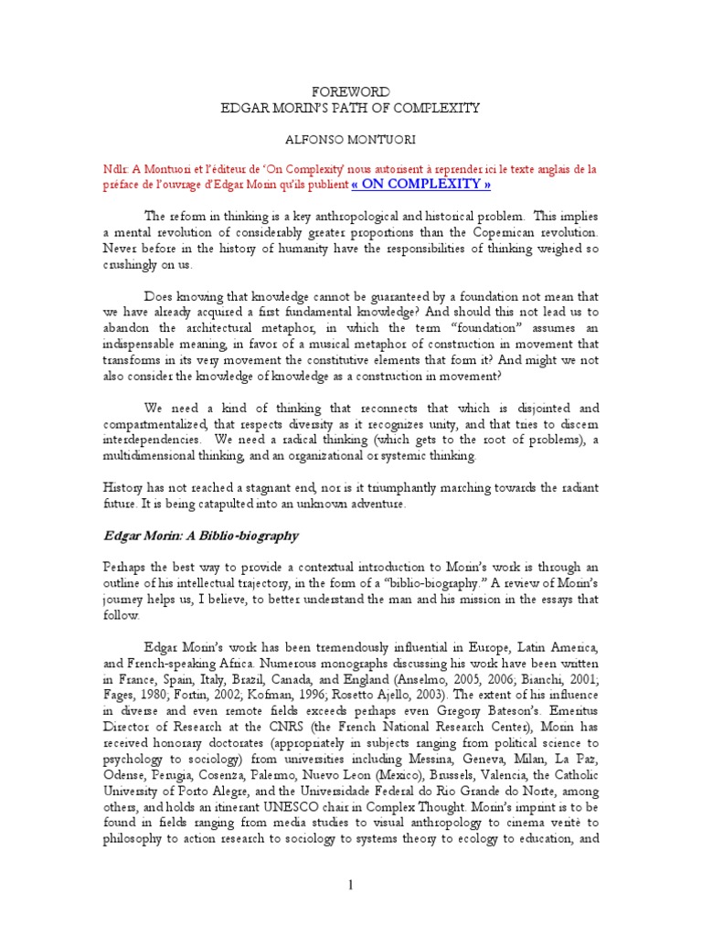 Foreword Edgar Morin Path of Complexity - Alfonso Montuori | PDF ...