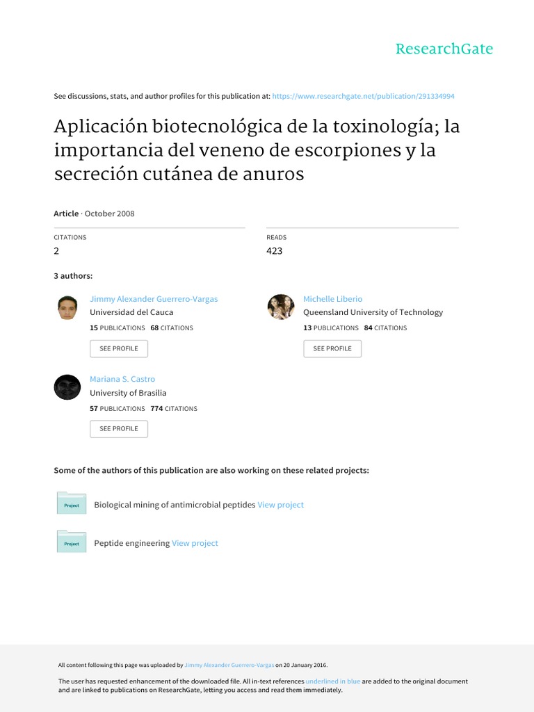 Aplicación Biotecnológica de La Toxinología Importancia Del Veneno de ...