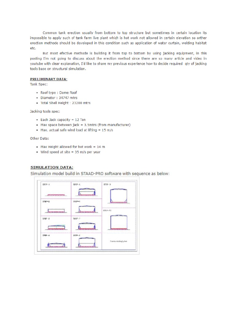 Structural Simulation Erected Storage Tank With Jacking System | PDF