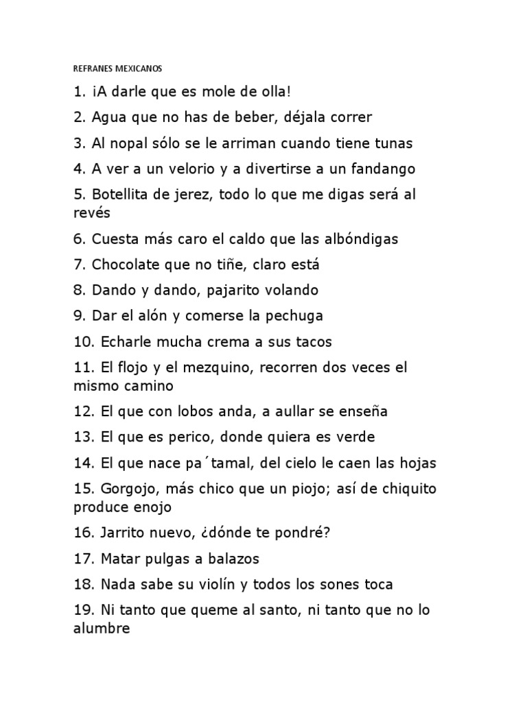 150 Refranes Mexicanos y su Significado | PDF