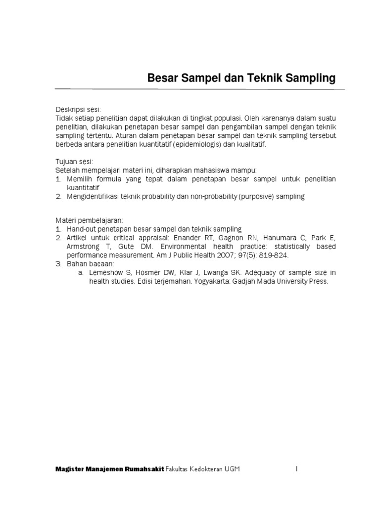 Materi 11 Besar Sampel Dan Teknik Sampling PDF | PDF