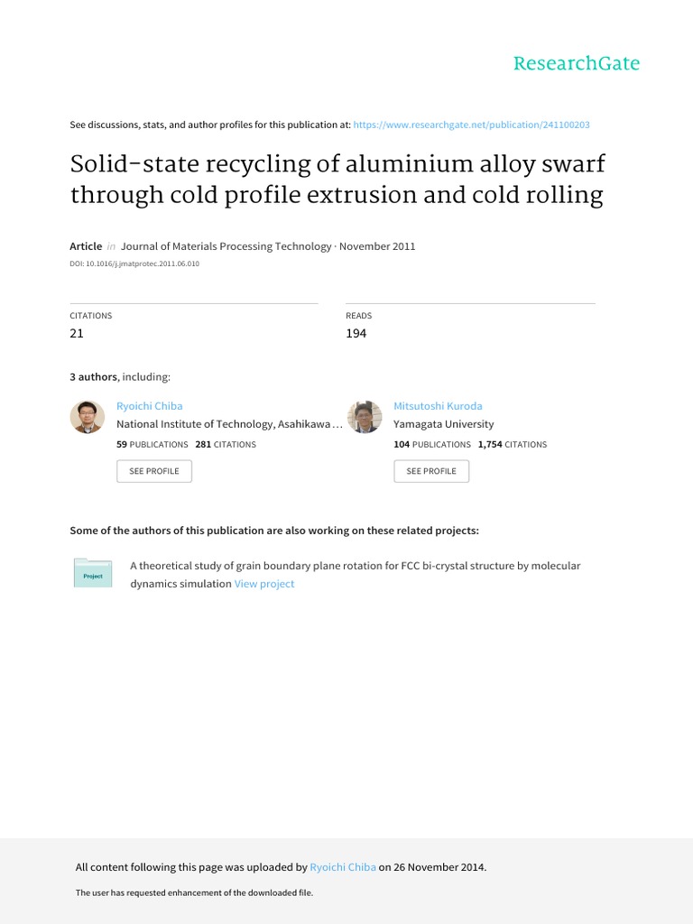 Solid-State Recycling of Aluminium Alloy Swarf Through Cold Profile ...