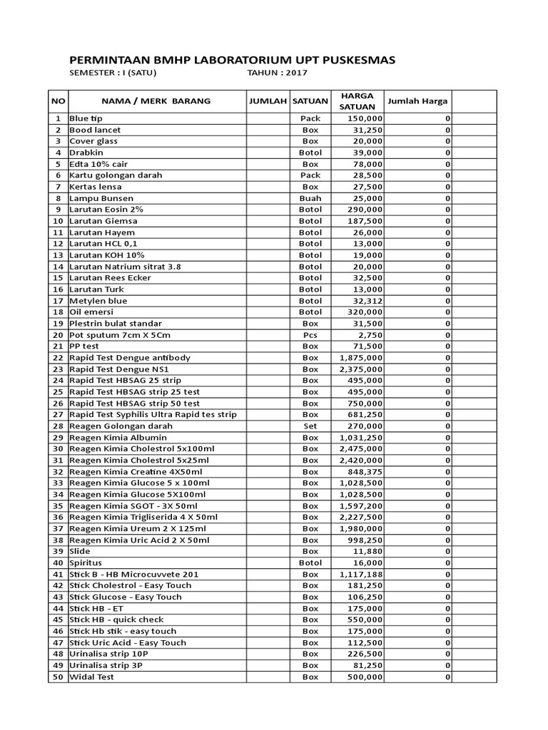 Form Permintaan BMHP Lab | PDF