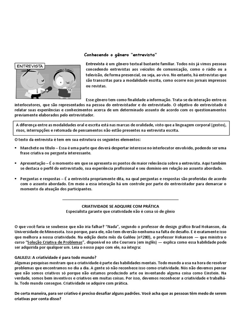 Gênero textual: entrevista | Entrevista | Criatividade