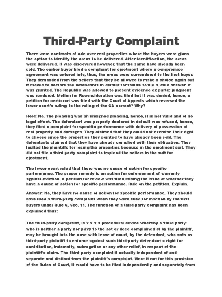 Third Party Complaint | Lawsuit | Pleading