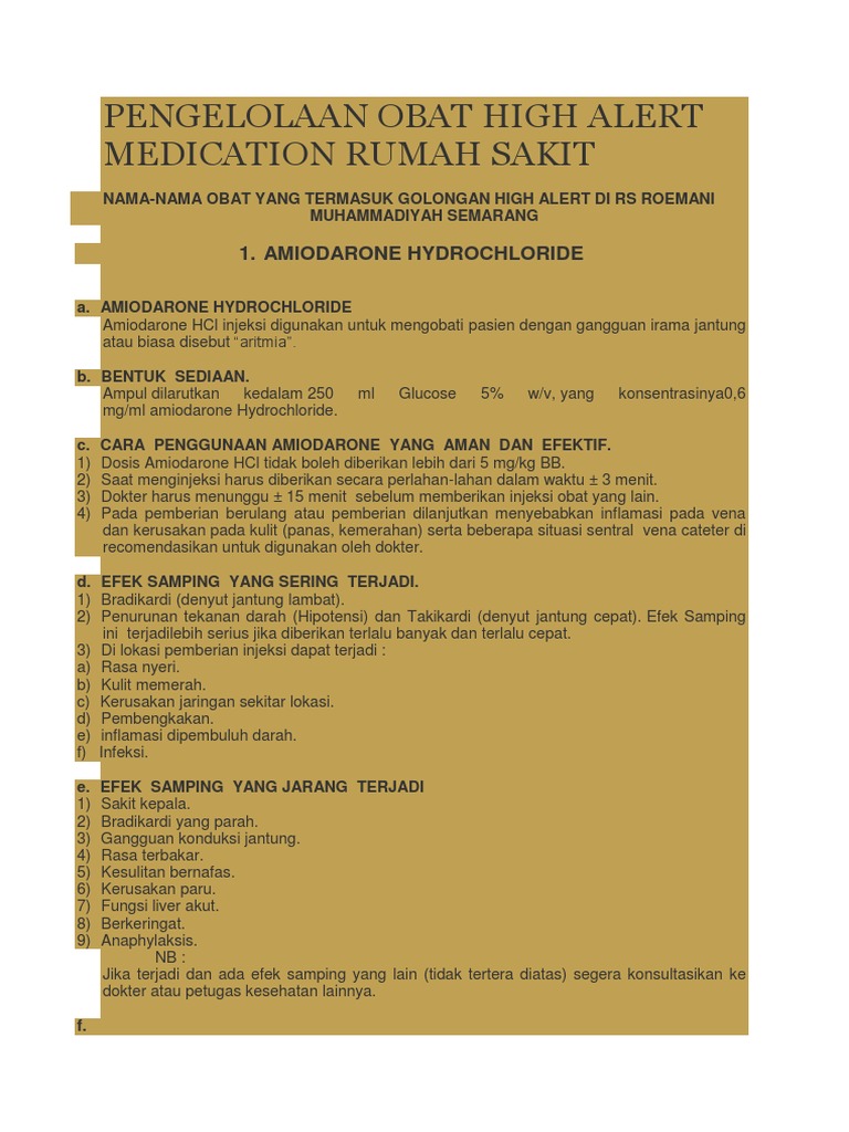 Pengelolaan Obat High Alert Medication Rumah Sakit | PDF