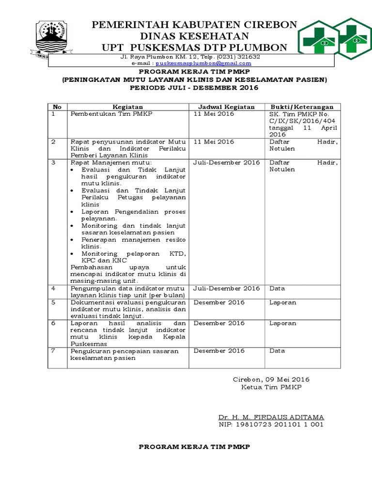 Program Kerja Tim PMKP | PDF