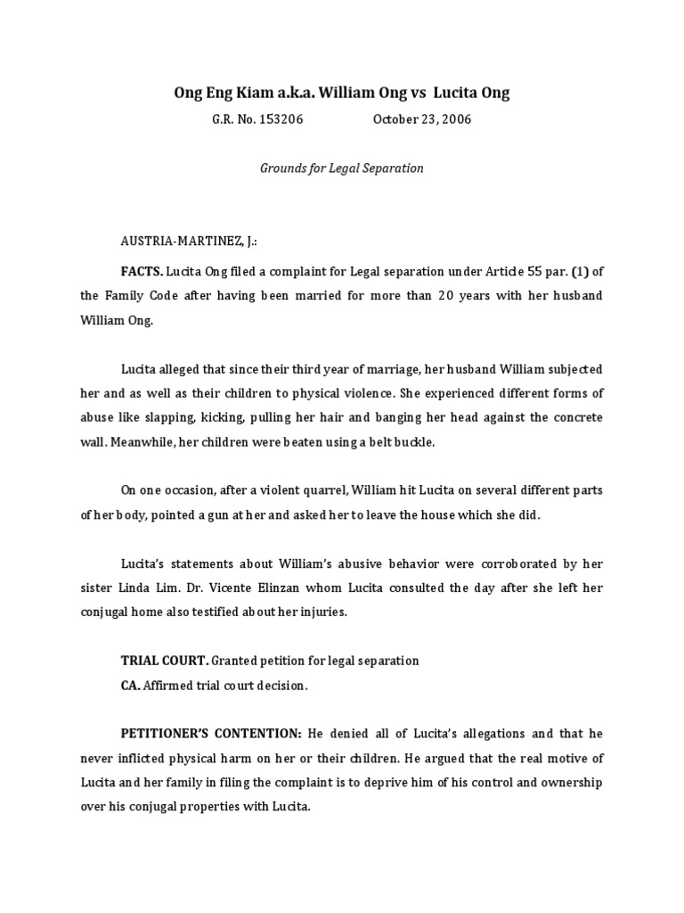 Ong v. Ong | PDF | Marriage | Complaint