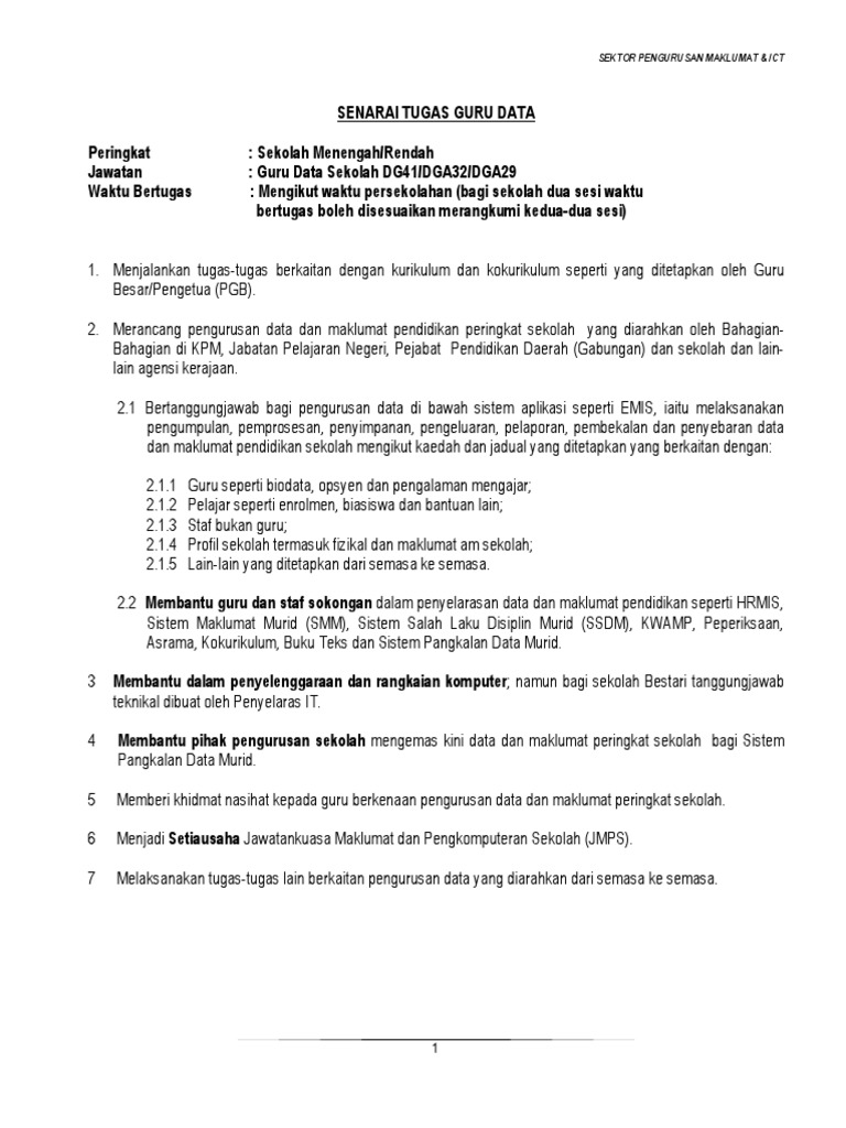 Senarai Tugas Guru Data | PDF