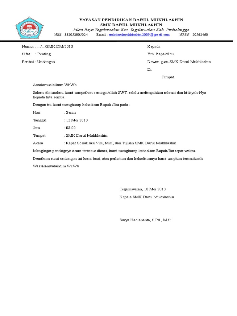 Surat Undangan Rapat | PDF