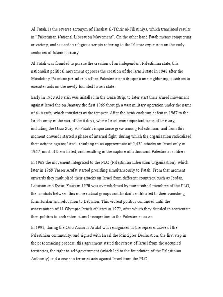 Al Fatah | PDF | Palestine Liberation Organization | Fatah