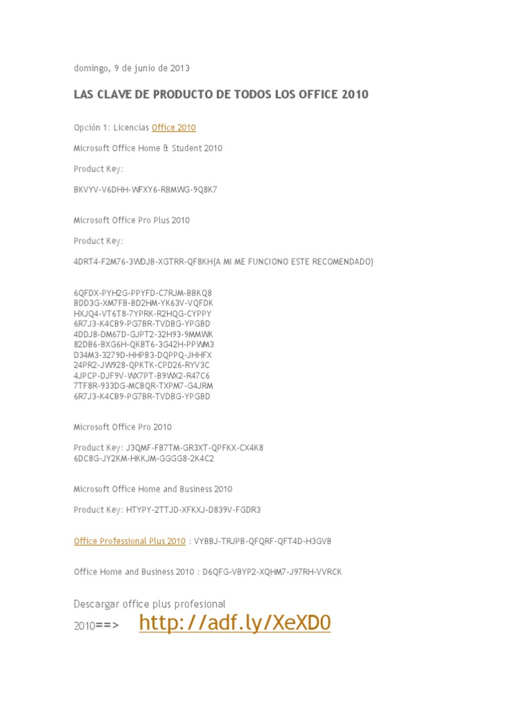 Clave de Microsoft Office Plus 2010 | PDF