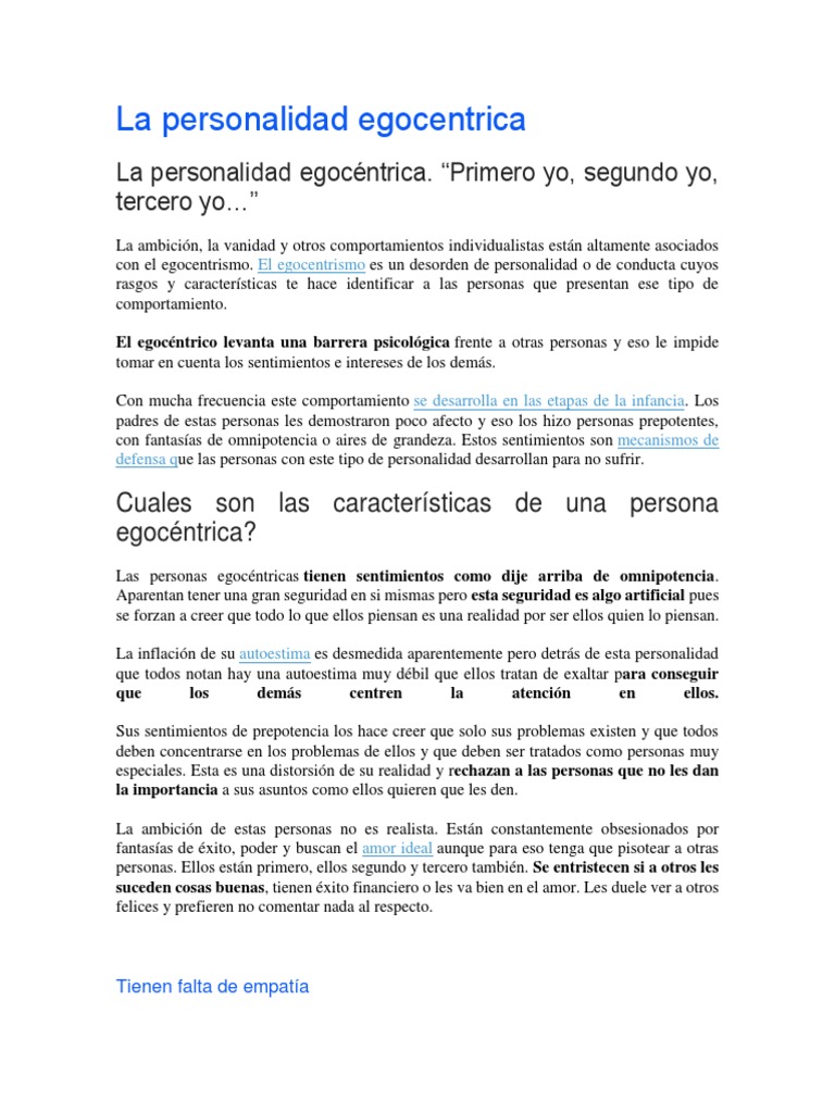 Características de la Personalidad Egocéntrica | PDF | Autoestima | Amor