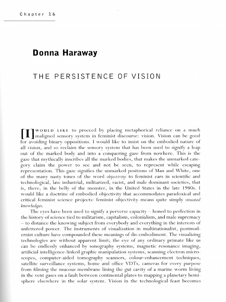 Haraway The Persistence of Vision | PDF | Relativism | Science