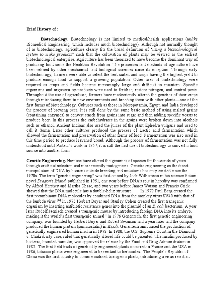 Brief History of | PDF | Genetic Engineering | Biotechnology