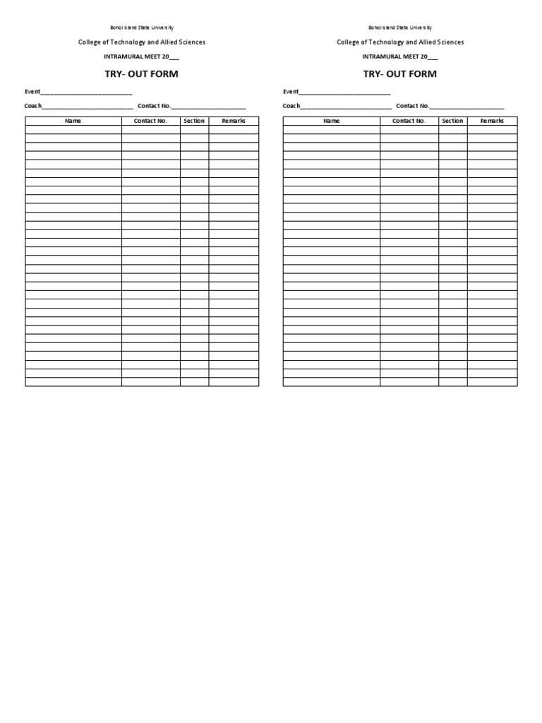 Try-Out Form Try - Out Form: College of Technology and Allied Sciences ...