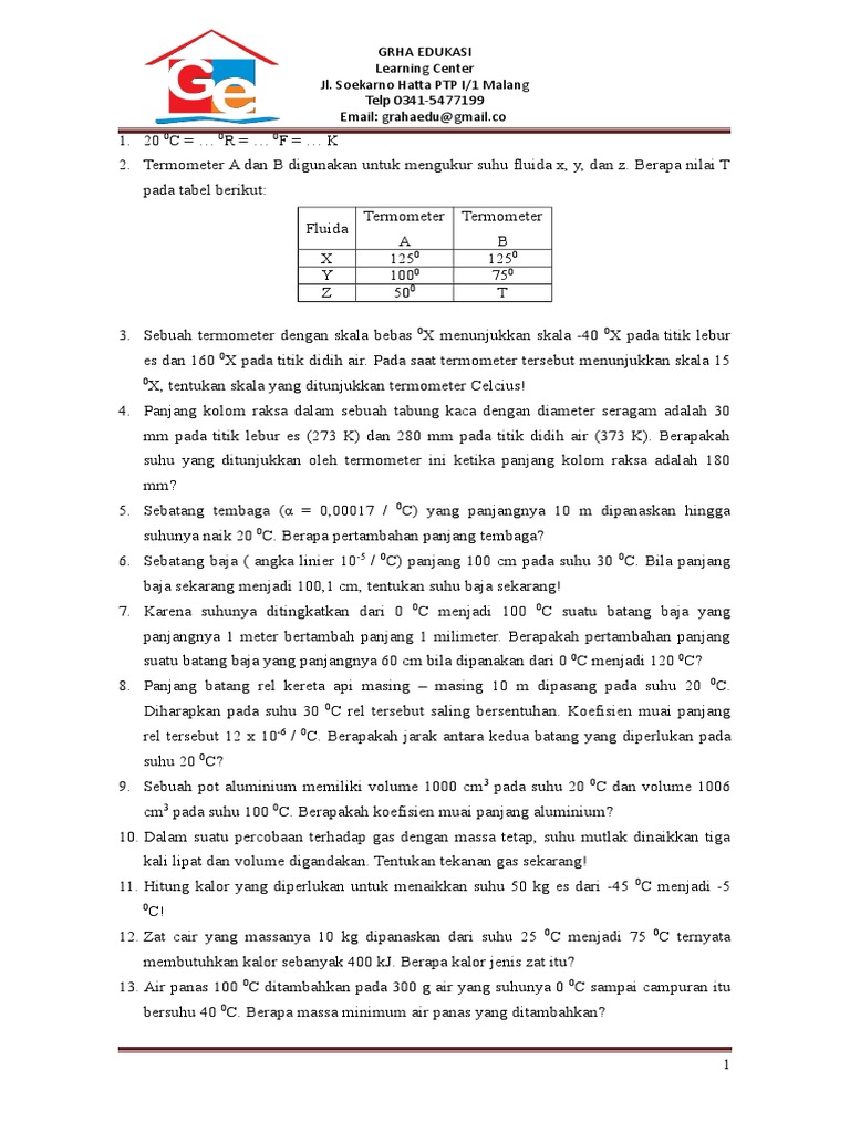 Latihan Soal Fisika Kelas X - Suhu Dan Kalor | PDF | Sains & Matematika