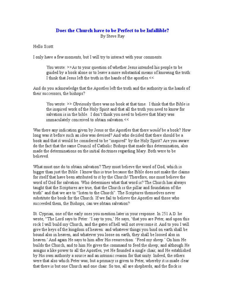 Does The Church Have To Be Perfect To Be Infallible? | PDF | Saint ...
